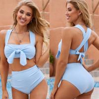 China Light Blue Color Swimming Suits Bikini For Beach Pure Color Nylon Fabric Comfortable In Stock for sale