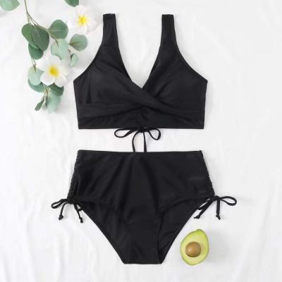 China Bandeau Swimming Suits Bikini Stylish Comfortable Beachwear for Women pure color red black fashion the new type for sale