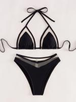 China Bikini Style Removable Padding Swimming Suits Black Color Fashion Upf50++ Pure Color Sexy For Ladies for sale