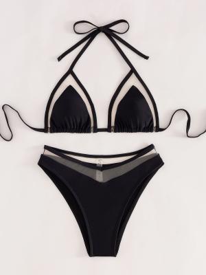 China Bikini Style Removable Padding Swimming Suits Black Color Fashion Upf50++ Pure Color Sexy For Ladies for sale