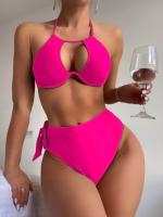 China Halter Summer Bikini With Ruffles Features Perfect For Beach Vacation Pink Color Sexy The New Style for sale
