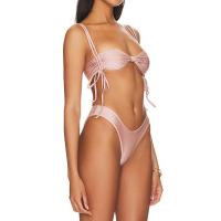 China Pink Bandeau Nylon Bikini Sexy Backless Fashion In Stock High-Elastic Durable Comfortable Upt50++ for sale