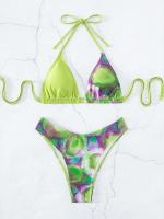 China Ruffles Bikini For Vacation Stylish And Comfortable Swimwear Green Color Backless The New Style In Stock for sale