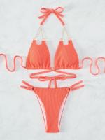 China Floral Swimming Suits Bikini Bikini For Women And Girls Sexy Backless Pure Color In Stock Comfortable for sale