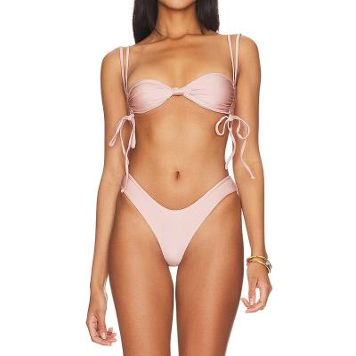 China Pink Bandeau Nylon Bikini Sexy Backless Fashion In Stock High-Elastic Durable Comfortable Upt50++ for sale