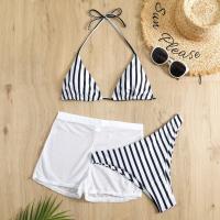 China S-Xl Size Nylon Fabric Three Piece Swimwear For Swimming Black Strip Comfortable In Stock Durable Fashion for sale