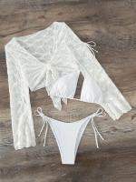 China Sexy Three Pieces Bikini Durable Swimming Pool Swimwear For Women Pure Color Nylon Fabric Comfortable for sale