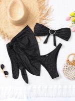 China Wire Free Three Piece Swimwear For Swimming Pool In Summer Black Color Backless Comfortable In Stock for sale
