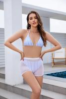 China S-Xl Size Nylon Fabric Three Piece Swimwear For Swimming Black Strip Comfortable In Stock Durable Fashion for sale