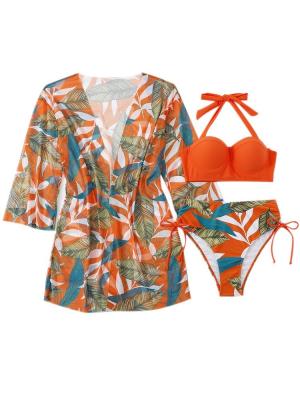 China Beach High Elasticity Three Piece Swimwear Comfortable Fashion Colorful Durable for sale