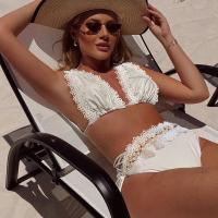 China Halter Swimming Suits Bikini with Removable Padding for Women white color lace for sale