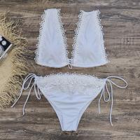 China Halter Swimming Suits Bikini with Removable Padding for Women white color lace for sale
