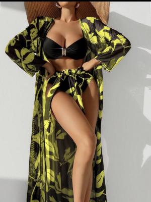 China Flattering Three Piece Swimming Suit Padded Cups Comfortable Fabric for sale