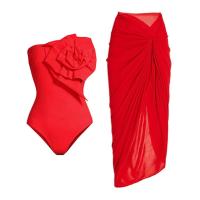 China Red Blue Green Nylon Padded Cup Three Piece Swimwear Set for sale
