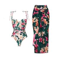 China Womens Three Piece Swimwear Set Wire Free Support Padded Cups High Elasticity Summer Beach Ensemble for sale