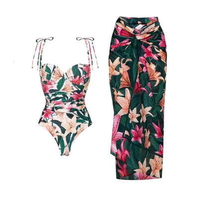 China Womens Three Piece Swimwear Set Wire Free Support Padded Cups High Elasticity Summer Beach Ensemble for sale