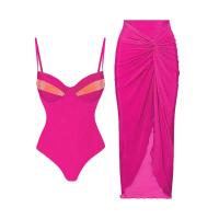 China Summer Beach Bikini Nylon Three Piece Swimwear Red Blue Green Regular High Elasticity for sale