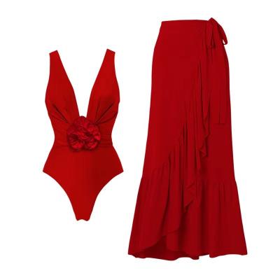 China Blue Three Piece Swimwear with High Elasticity and Wire Free Support Type for sale
