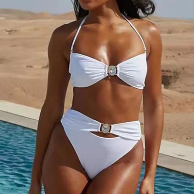 China Colorful Eco Friendly Bikini Swimsuit Soft Recyclable Halter Strapless Swimwear for sale