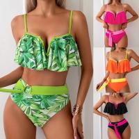 China Chic Ruffle Halter Bikini Suit Set For Beach Fun / Sun Soaking for sale