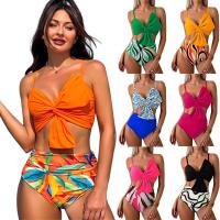 China Stunning Bikini Swimsuit Set With Halter Design Vibrant Colors / Chic Patterns One Shoulder Ruffle Two Piece Bikini Solo for sale