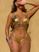 China Ruched Red Halter Bikini with Removable Padding for Beach Vacation for sale