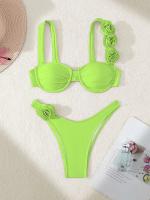 China Striped Floral Ruched Halter Design Bikini Swimsuit for Beach and Vacation for sale