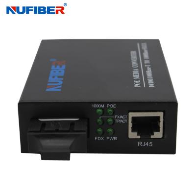 China Gigabit PoE Fiber Media Converter for IPC CCTV Camera, Simplex Single Mode 1310nm/1550nm, 20km, Fiber to RJ45, 25.5W PoE Media Converter for sale