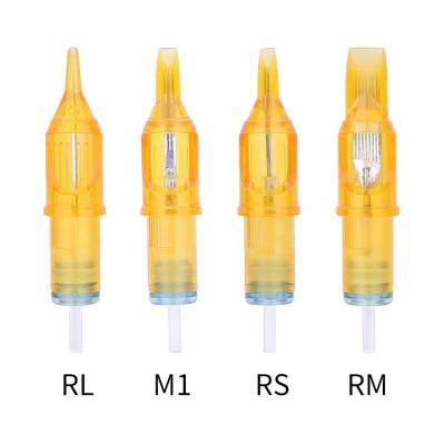 China Yellow Dragonfly Tattoo Cartridge Needles 20pcs Stainless Steel for sale
