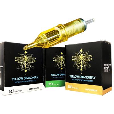 China Yellow Dragonfly Tattoo Cartridge Needles 20pcs Stainless Steel for sale