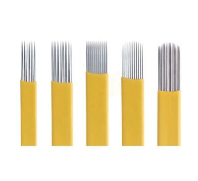China Disposable Sterilized 0.25mm Yellow Double Flat Microblading Needle for Eyebrow Tattoo in Individual Sterilized Package for sale