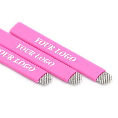 China Pink 18U Sterilized Microblading Tattoo Pen with 0.16mm Stainless Steel Needle for Permanent Makeup for sale