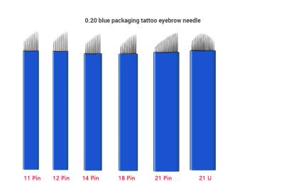 China Blue Skin Tattoo Machine Needle 16 Pin 18 Pin 21 Pin Shape Microbing Blade For 3D Eyebrow Lips for sale