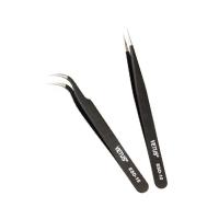 China Straight Black 14cm Stainless Steel Eyelash Grafting Tweezers for sale