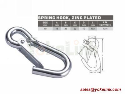 China Metal Zinc Plated Locking Carabiner Spring Snap Hook 10 X 100 mm for sale