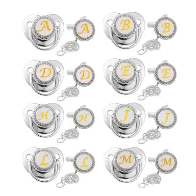 China Diamond free empty sublimation bulk pacifier bibs novelty BPA gold bling pacifier for sale