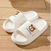 China Chic Cartoon Bear Summer Fashion Trend-Accented Beige Rubber Printed Logo Toe Upper EVA Slides Comfortable Anti-Slip Home Use for sale
