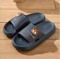 China Chic Cartoon Bear Summer Fashion Trend-Accented Beige Rubber Printed Logo Toe Upper EVA Slides Comfortable Anti-Slip Home Use for sale