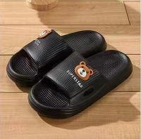 China Chic Cartoon Bear Summer Fashion Trend-Accented Beige Rubber Printed Logo Toe Upper EVA Slides Comfortable Anti-Slip Home Use for sale