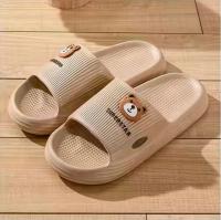 China Chic Cartoon Bear Summer Fashion Trend-Accented Beige Rubber Printed Logo Toe Upper EVA Slides Comfortable Anti-Slip Home Use for sale