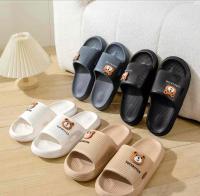 China Chic Cartoon Bear Summer Fashion Trend-Accented Beige Rubber Printed Logo Toe Upper EVA Slides Comfortable Anti-Slip Home Use for sale
