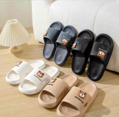 China Chic Cartoon Bear Summer Fashion Trend-Accented Beige Rubber Printed Logo Toe Upper EVA Slides Comfortable Anti-Slip Home Use for sale