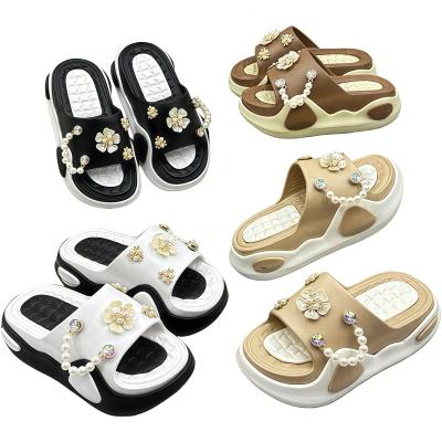 China EVA Women Platform Slides with Pearl Floral Design for sale