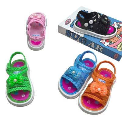 China Factory Direct Kids PVC Braided Strap Sandals 3D Flower Decor MOQ 1800 for sale