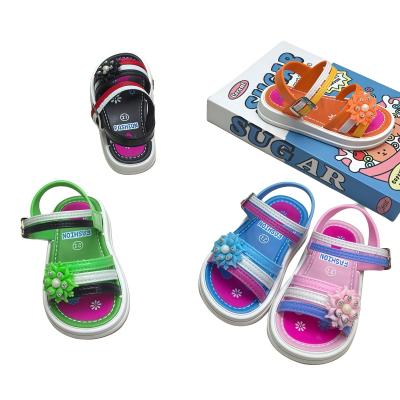 China Factory Direct Kids PVC Striped Strap Sandals 3D Flower Decor MOQ 1800 for sale