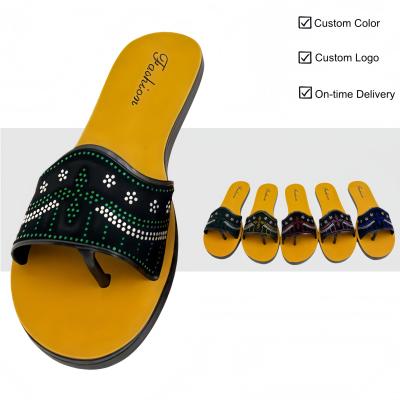 China Factory Direct PVC Women Ethnic Pattern Thong Slides Wholesale Flat Sandals for sale