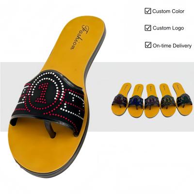 China Factory Direct PVC Women Number Pattern Thong Slides Wholesale Fashion Flat Sandals for sale