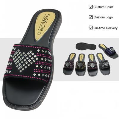 China Factory Direct PVC Women Rhinestone Slides Wholesale Fashion Flat Sandals for sale