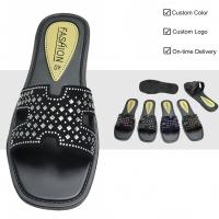 China PVC Women H Cut Rhinestone Flat Slides | Factory Direct Wholesale for sale