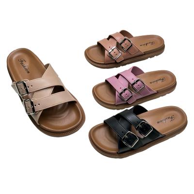 China PVC Ladies Double Buckle Casual Slides Factory Direct Wholesale for sale